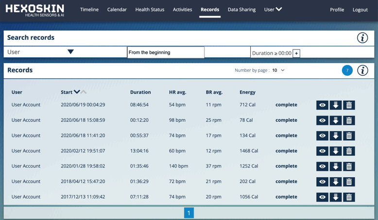 Download/export Hexoskin data